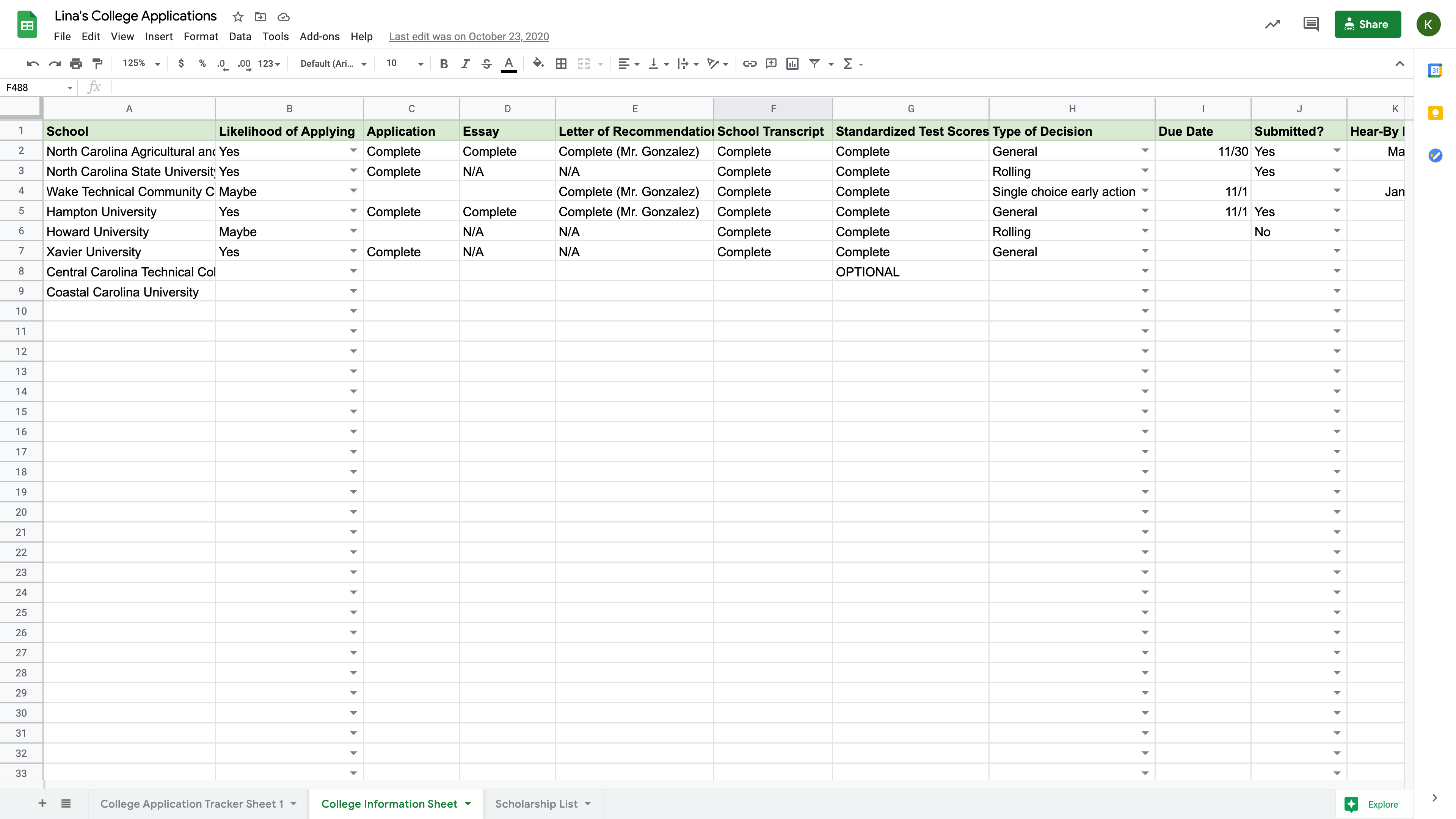 Organize College Applications In Google Sheets Applied Digital Skills